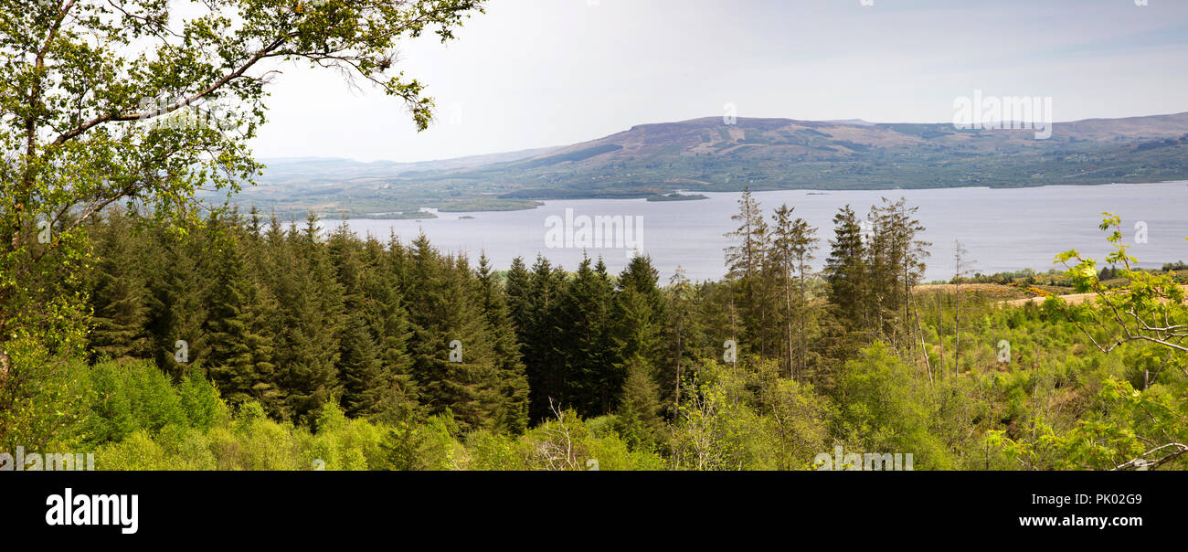 Ireland, Co Leitrim, Arigna, elevated panoramic view of Lough Allen ...