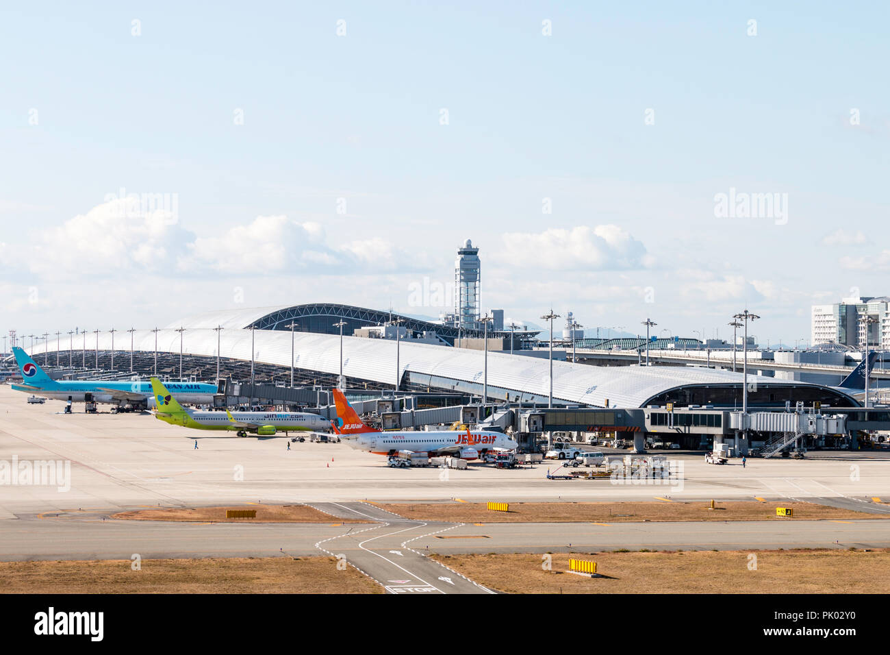 Japan, Osaka. Kansai International Airport. KIX. View along terminal ...