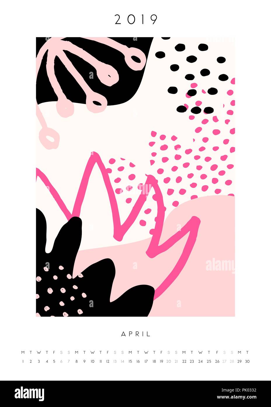 Printable A4 size April 2019 calendar template. Collage style design ...