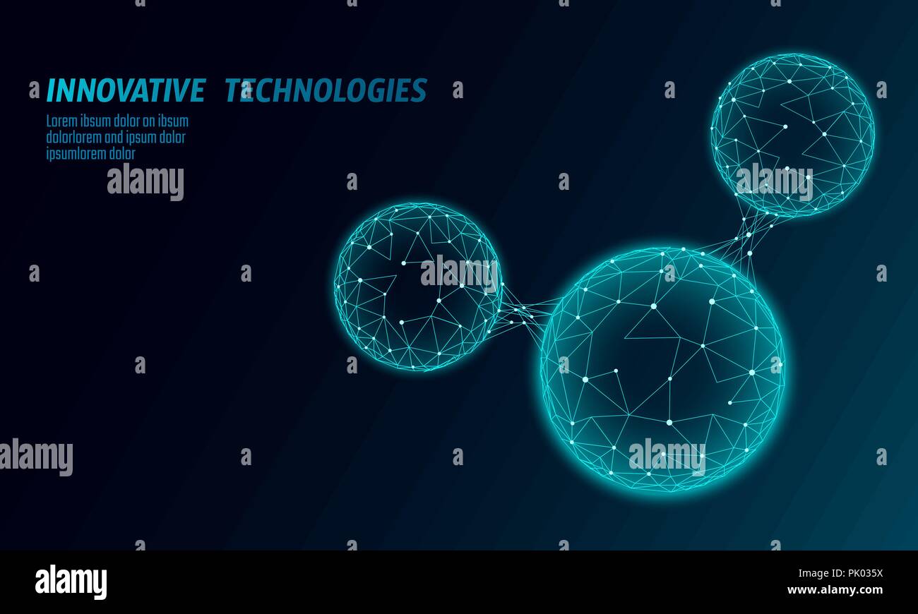 Low poly water molecule structure 3D render concept. Polygonal science ...