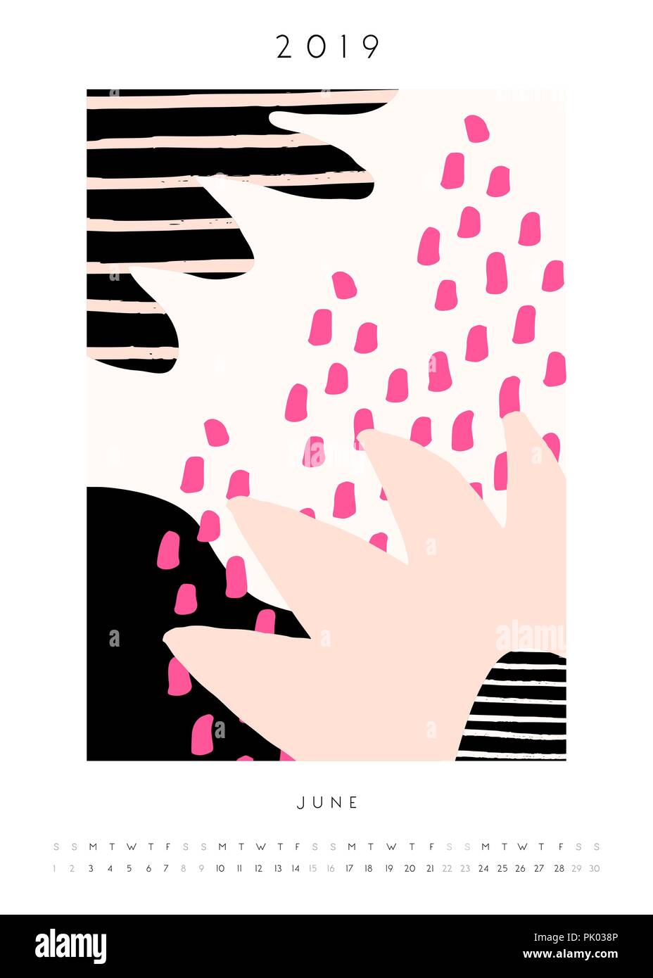 Printable A4 size June 2019 calendar template. Collage style design ...