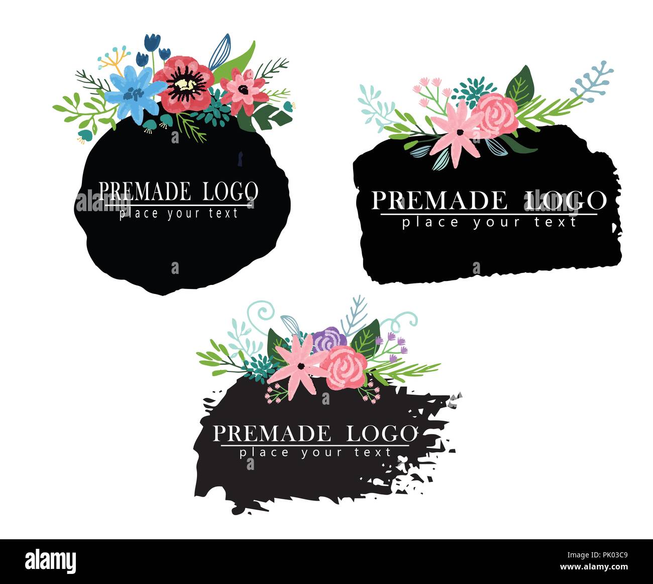 Hand drawn cute floral logo template Stock Vector Image & Art - Alamy
