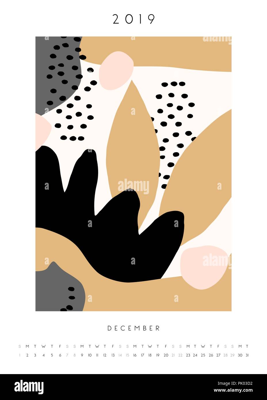 Printable A4 size December 2019 calendar template. Collage style design ...