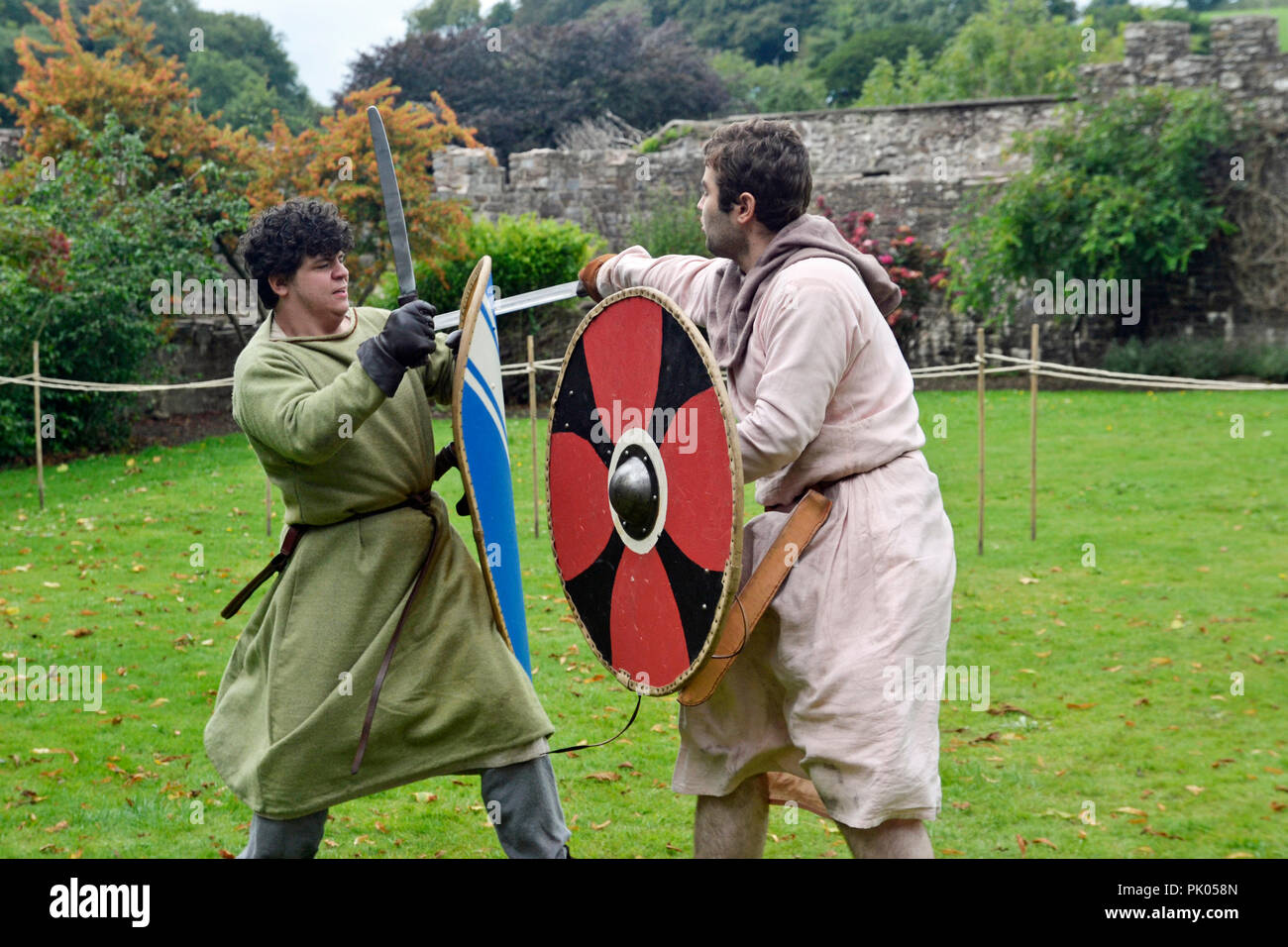 Reenactment event at Laugharne Castle. Fighting. Living history ...