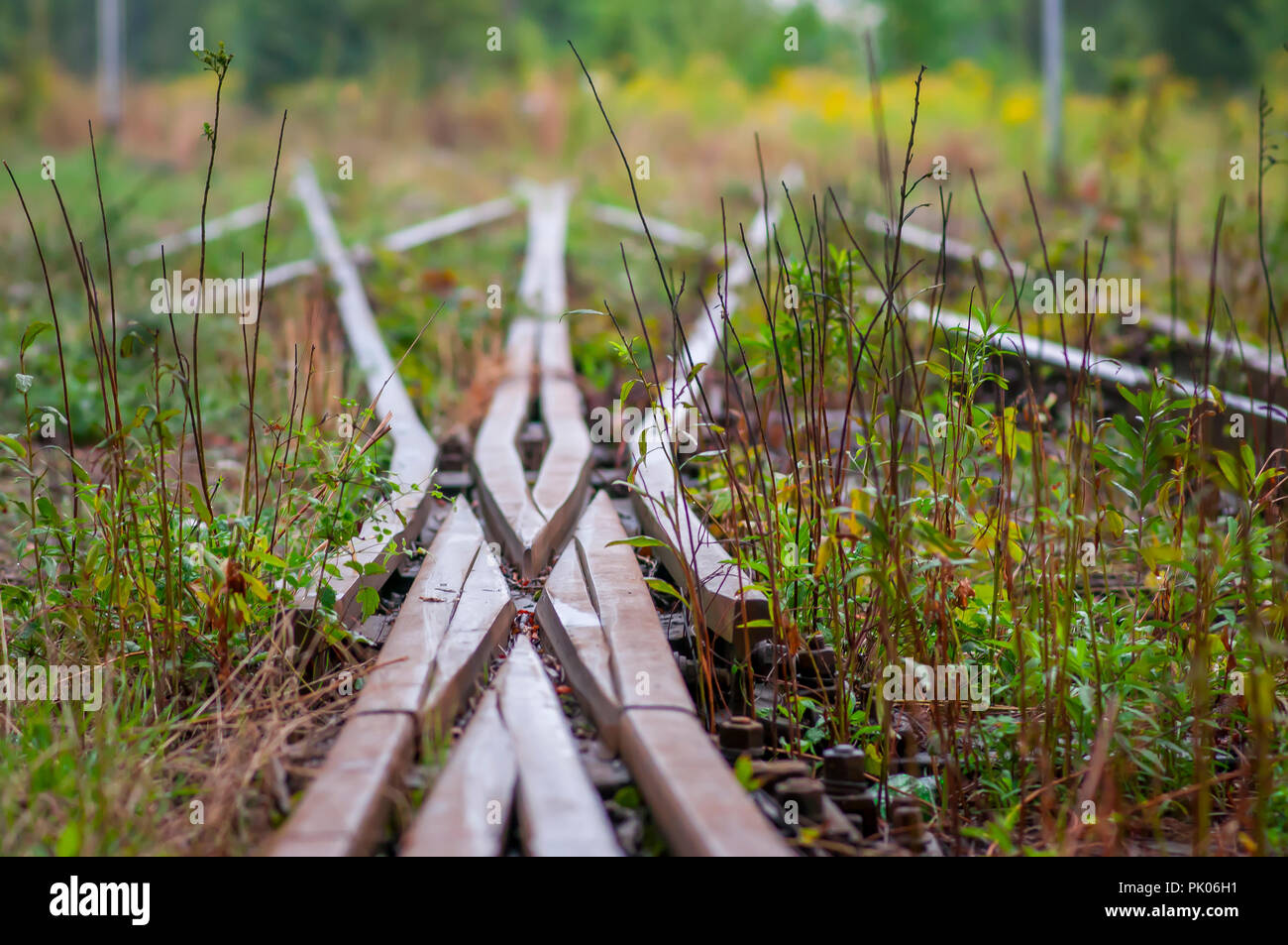 The separation of old railway line. Part of the railway crossover ...