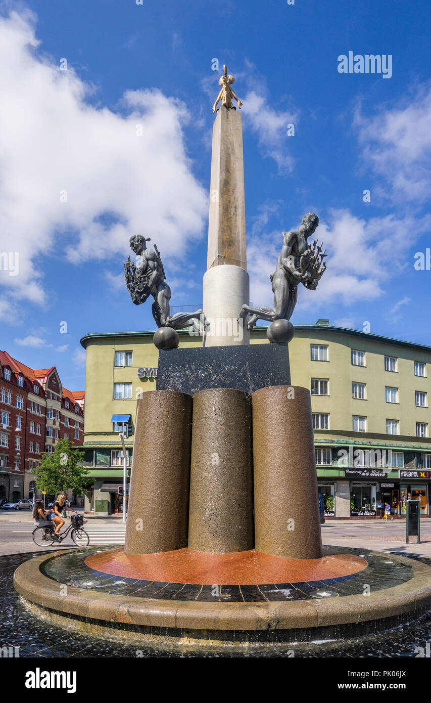 Trinity fountain Triangle Square central Malmö Stock Photo - Alamy