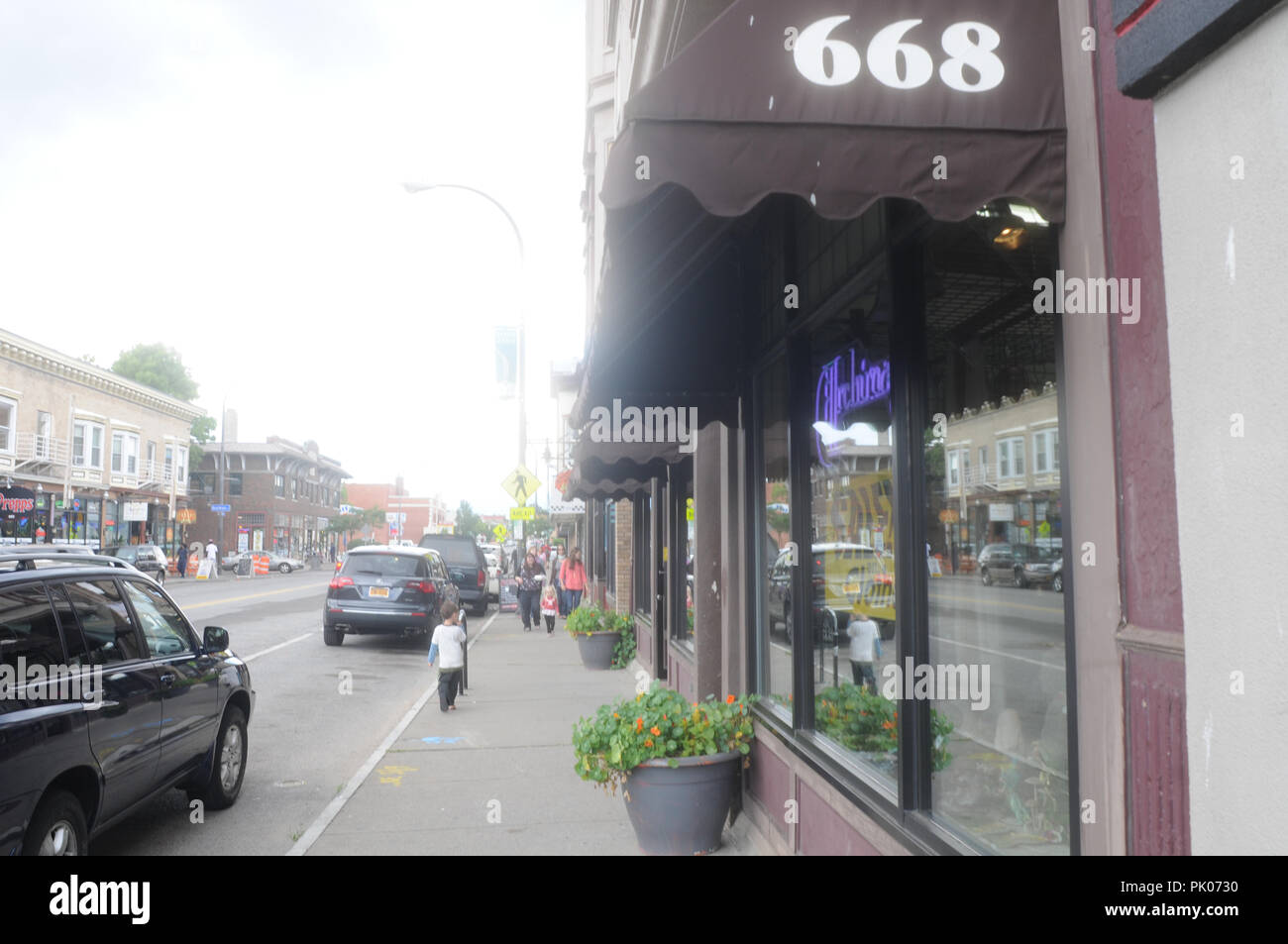 Streetscape and sidewalk of Monroe Avenue Rochester NY, USA Stock Photo ...