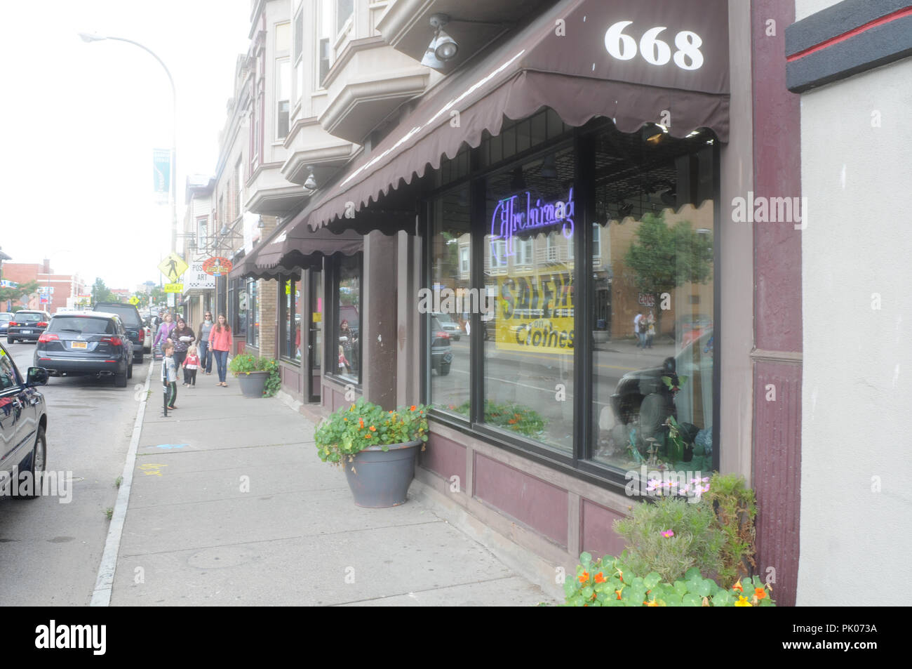 Streetscape and sidewalk of Monroe Avenue Rochester NY, USA Stock Photo ...