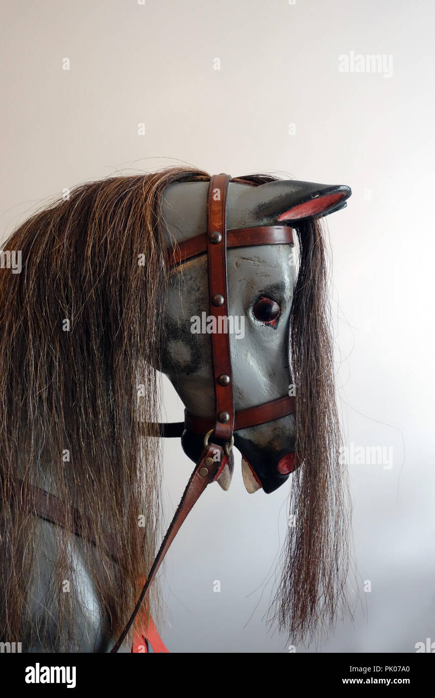 Closeup of the head of an Antique vintage Childs Rocking Horse Stock ...