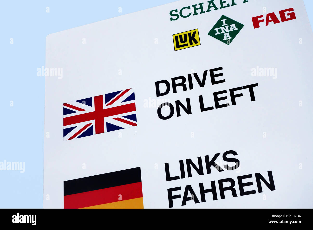 White Drive on the Left Road Sign with Union Jack Flag seen on UK roads ...