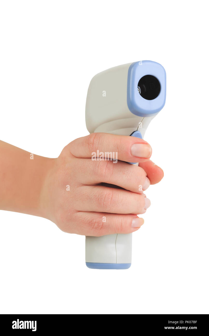 non-contact temperature measurement, hand holds non-contact thermometer ...
