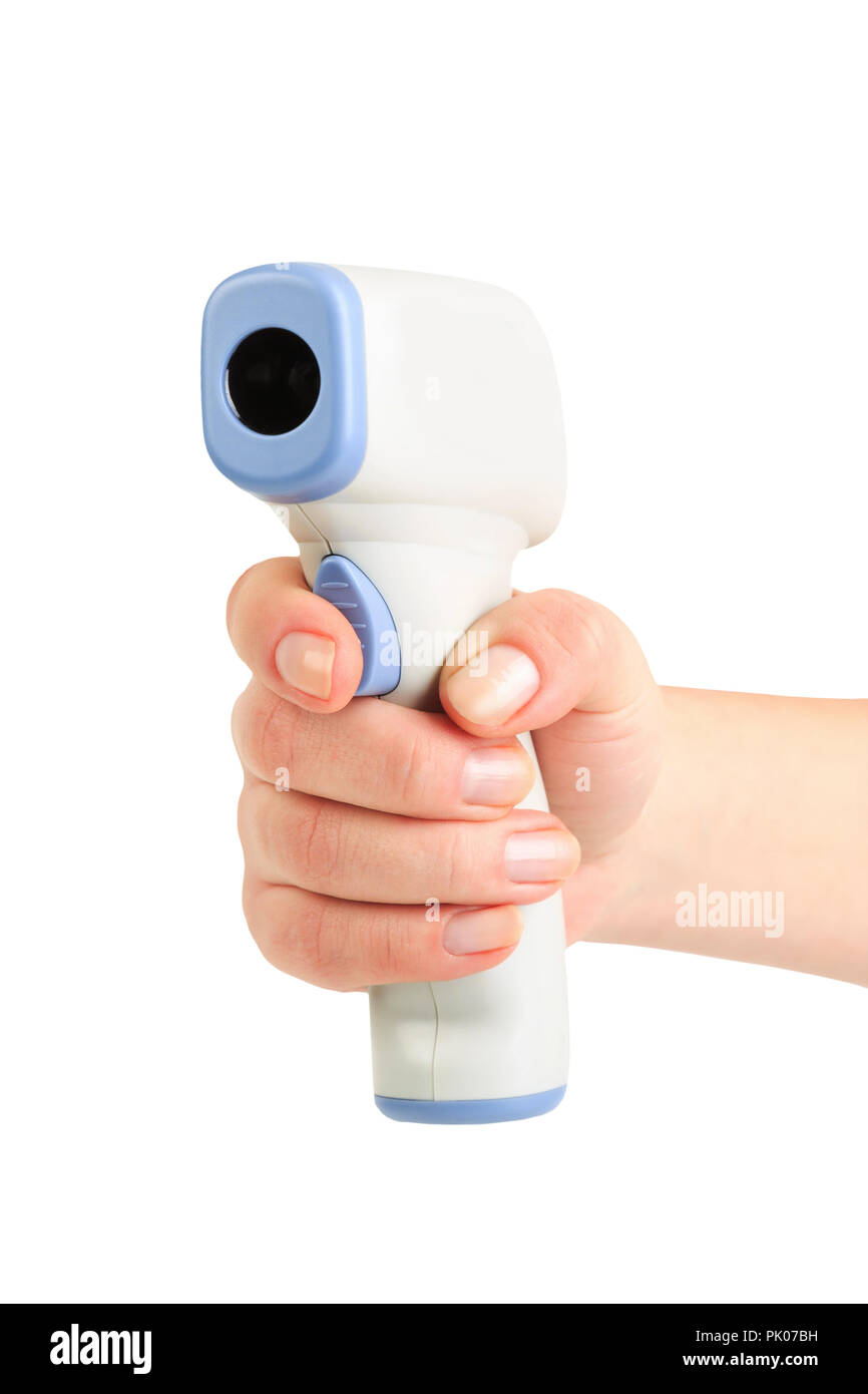 non-contact temperature measurement, hand holds non-contact thermometer ...