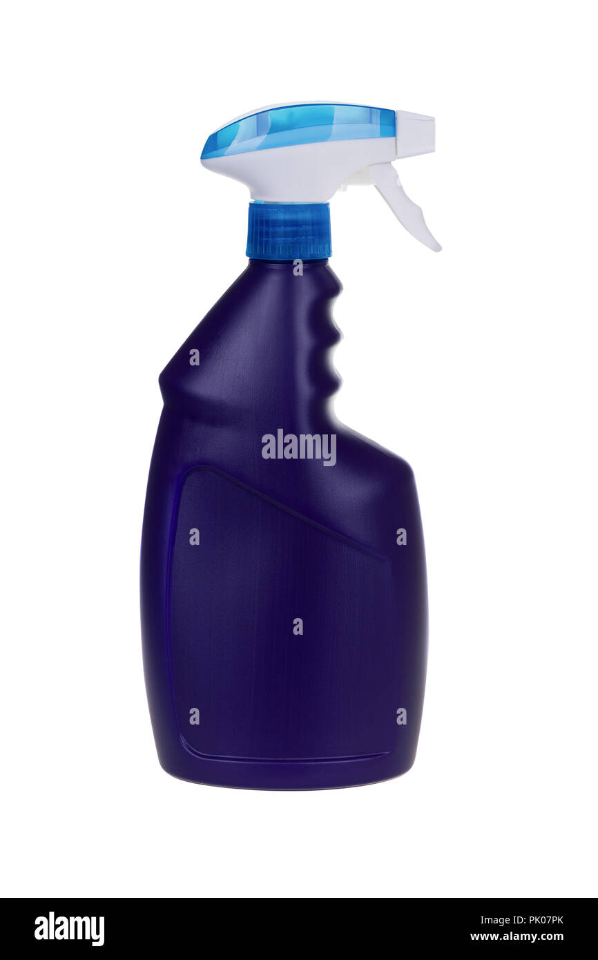 Plastic spray bottle with cleaning liquid isolated on white. With ...