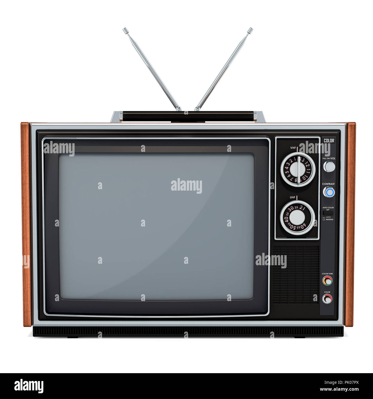 Retro TV set front view, 3D rendering isolated on white background ...