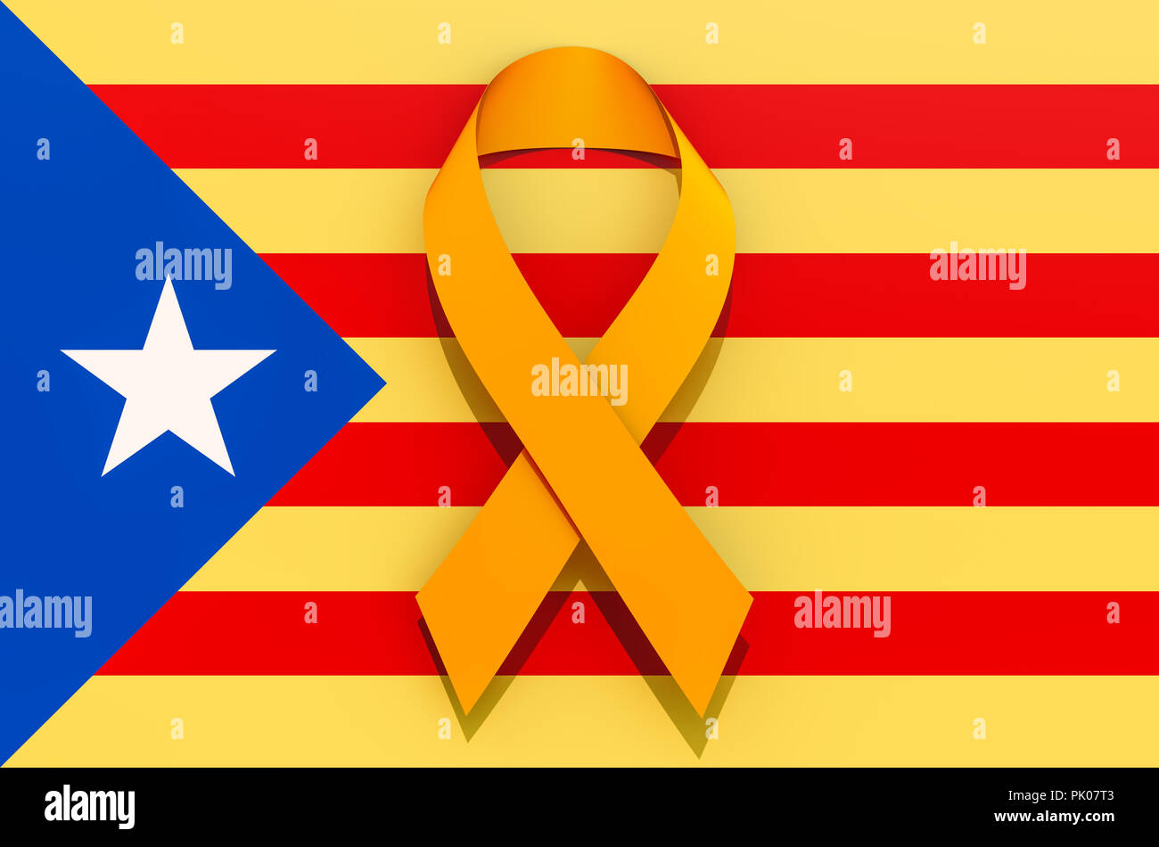 Yellow ribbon on the Catalonian flag. Catalonia independence concept ...
