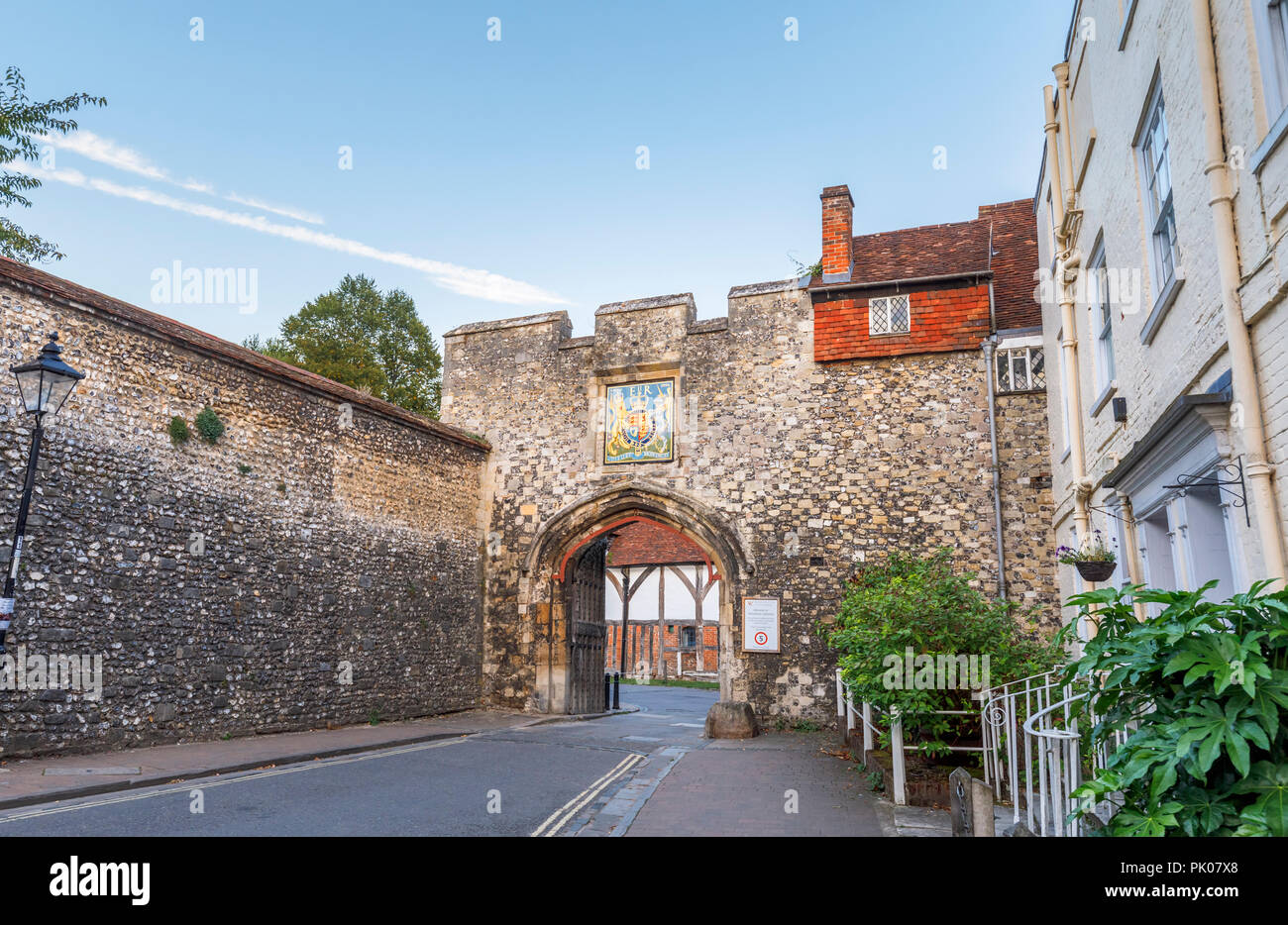 15th century Priory Gate leading to the Cathedral Close in Winchester ...