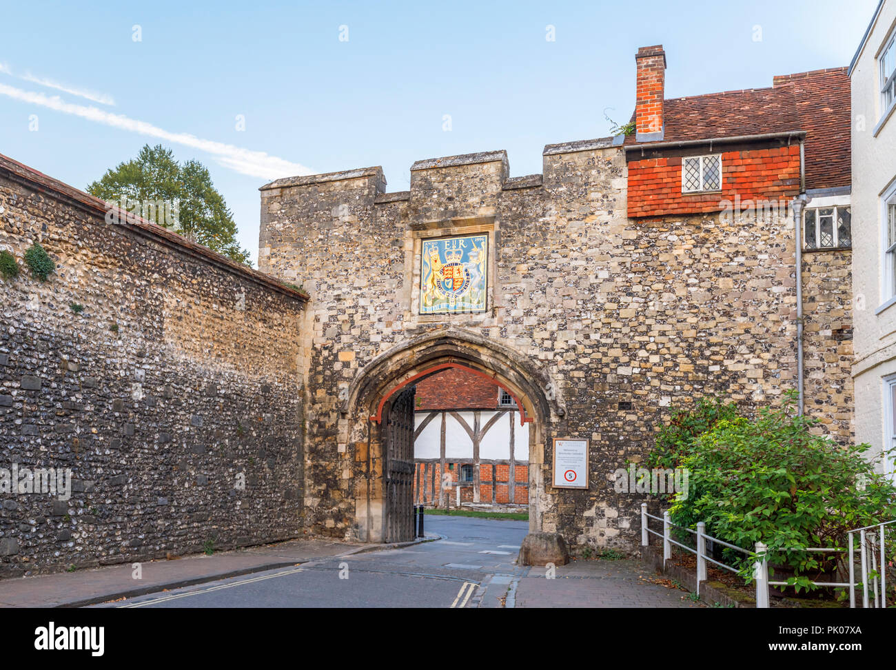 15th century Priory Gate leading to the Cathedral Close in Winchester ...
