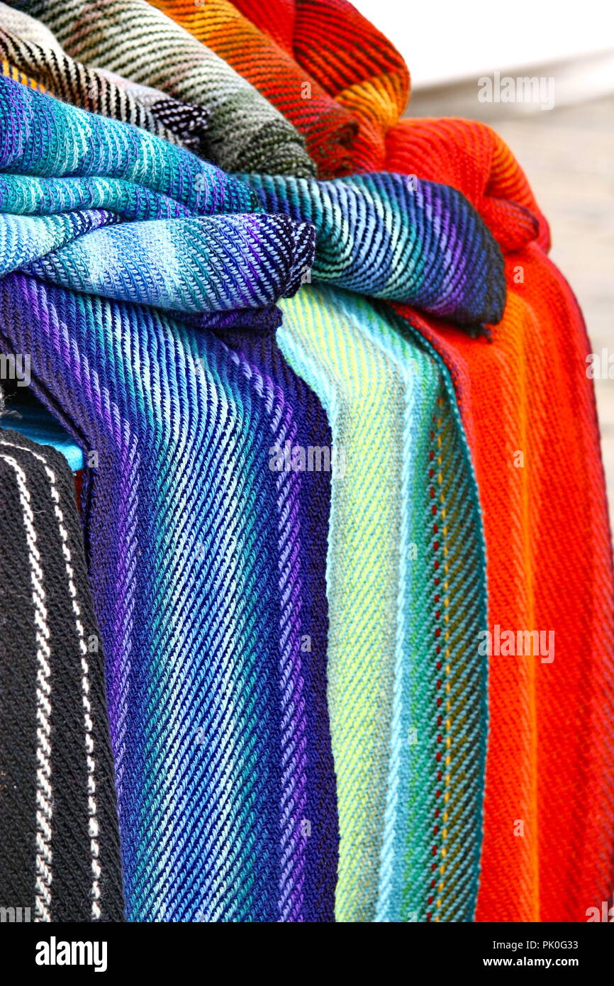 Colorful scarves at market. Colors of textiles Stock Photo - Alamy