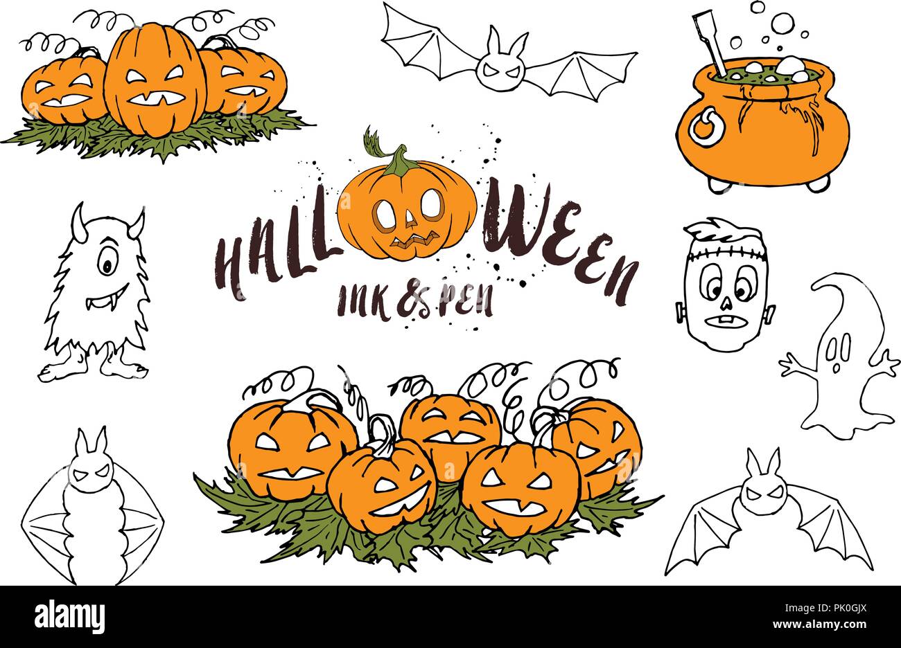 Halloween Party vector Icons Set. Trick or treat scary graphic ...
