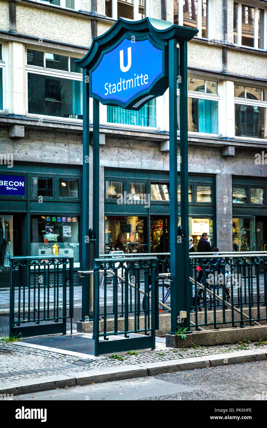Stadtmitte Underground station entrance in Berlin, Germany Stock Photo ...