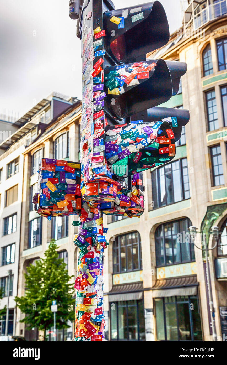 Set of traffic light poles covered in stickers for the Museum for ...