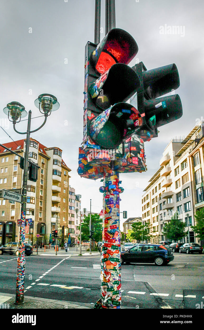 Set of traffic light poles covered in stickers for the Museum for ...