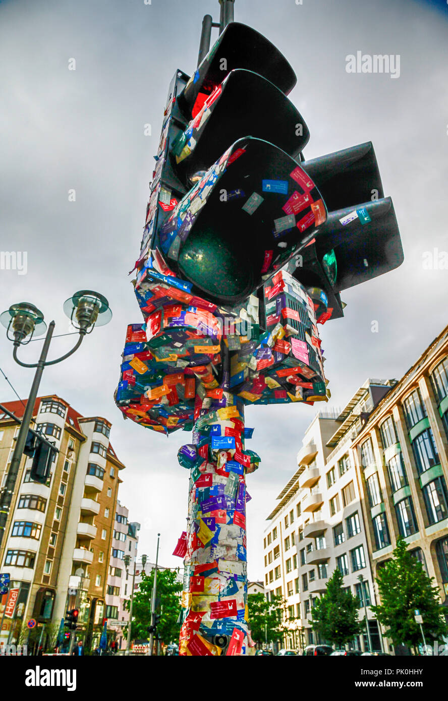Set of traffic light poles covered in stickers for the Museum for ...