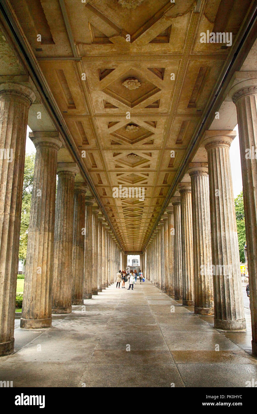 People under the architecturally beautiful colonnade on the museum ...