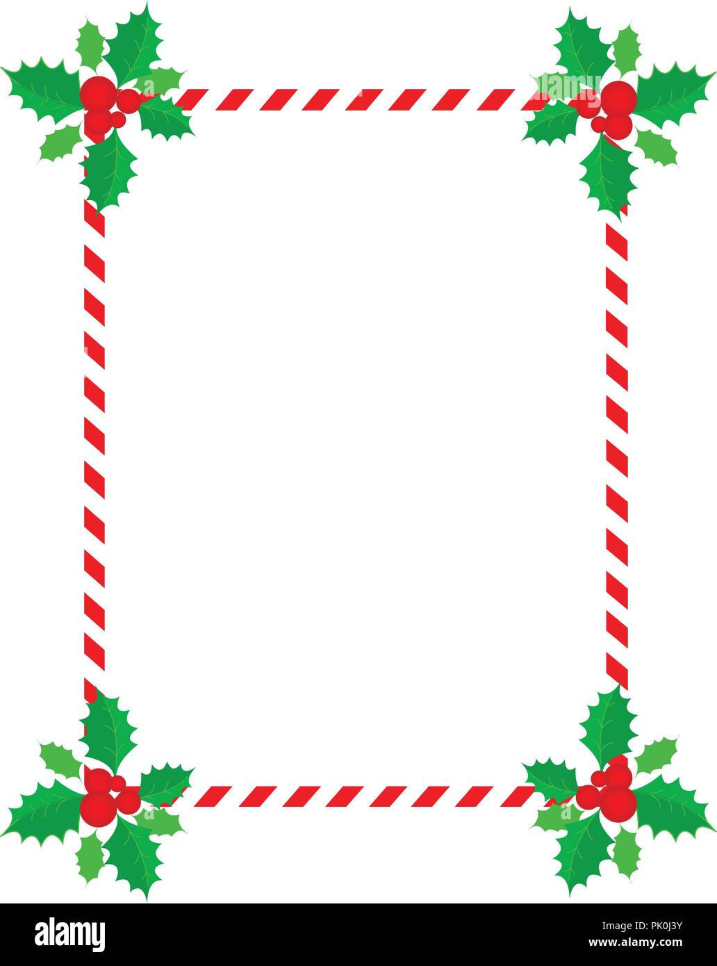 Retro striped frame with red and white stripes / candy cane and holly ...