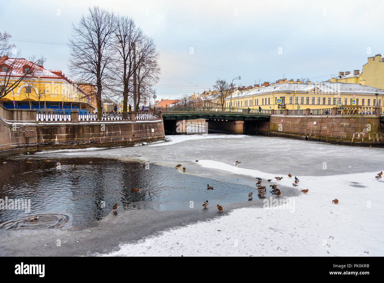 Staro-Nikolsky Bridge across the Kryukov Canal in winter at Saint ...