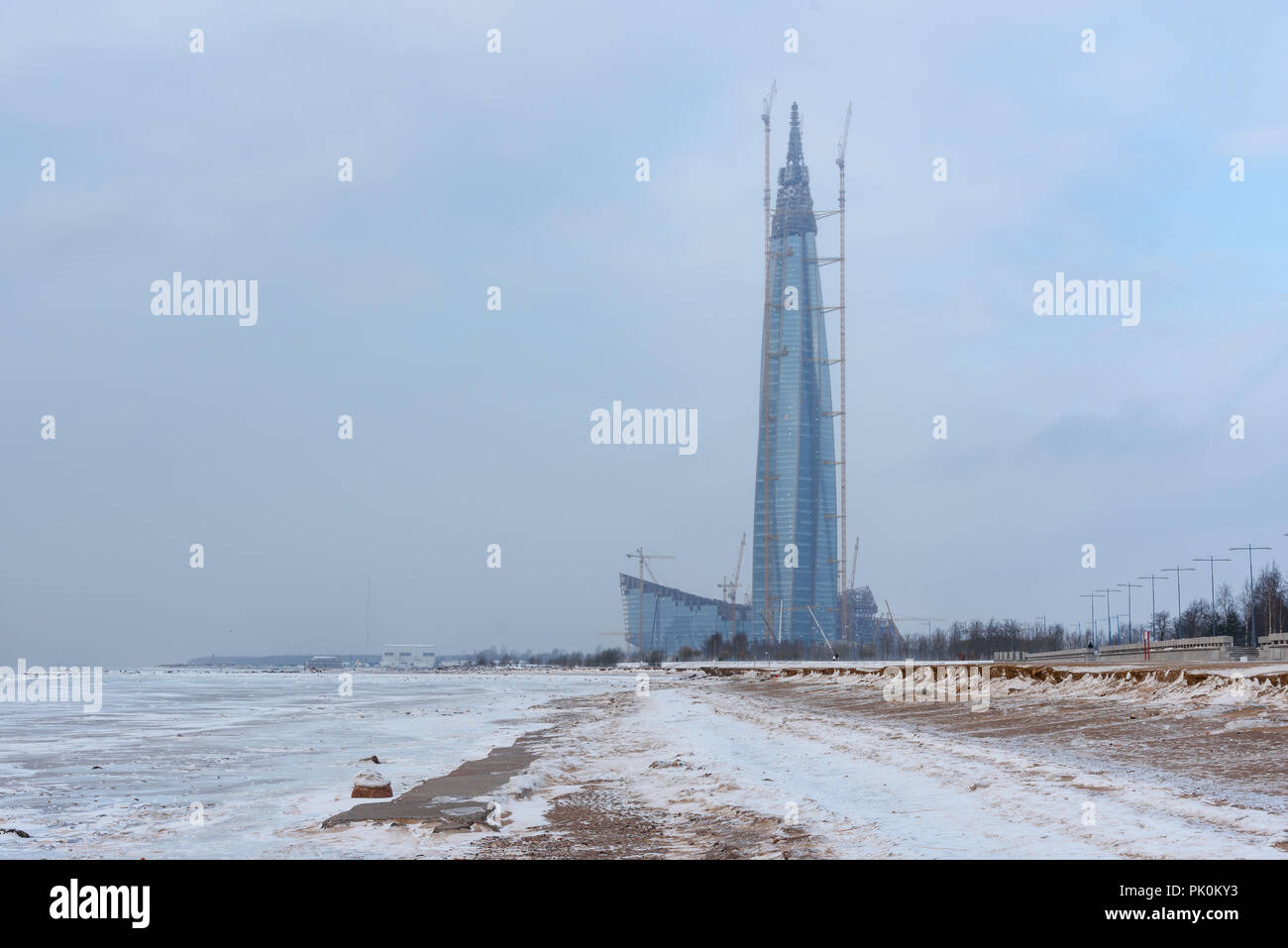 Construction of Lakhta Center. Park of the 300th anniversary of St ...