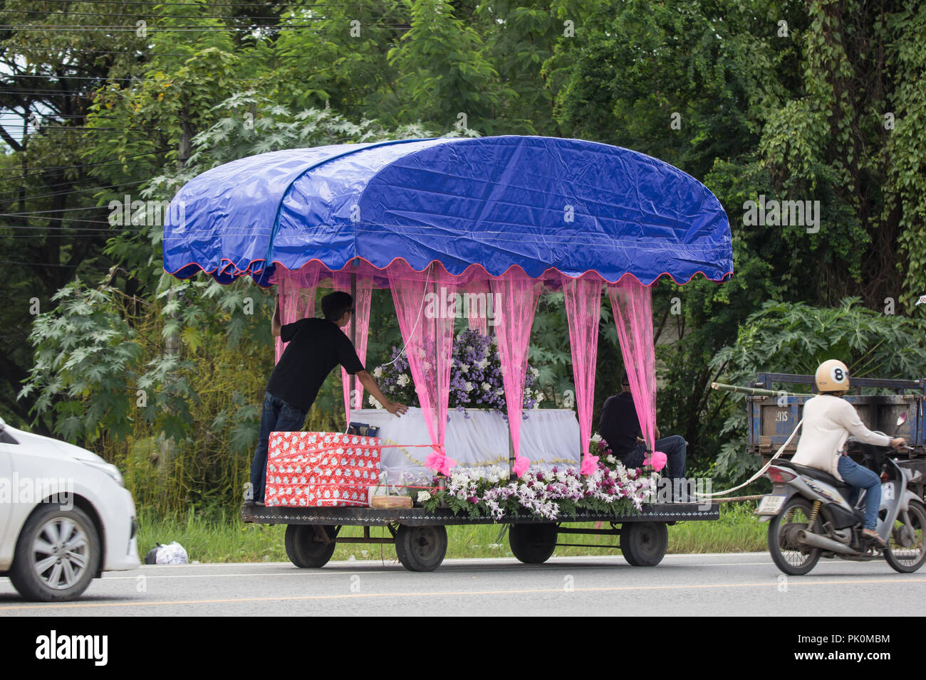 Chiangmai, Thailand - September 10 2018: Funeral procession on highway ...