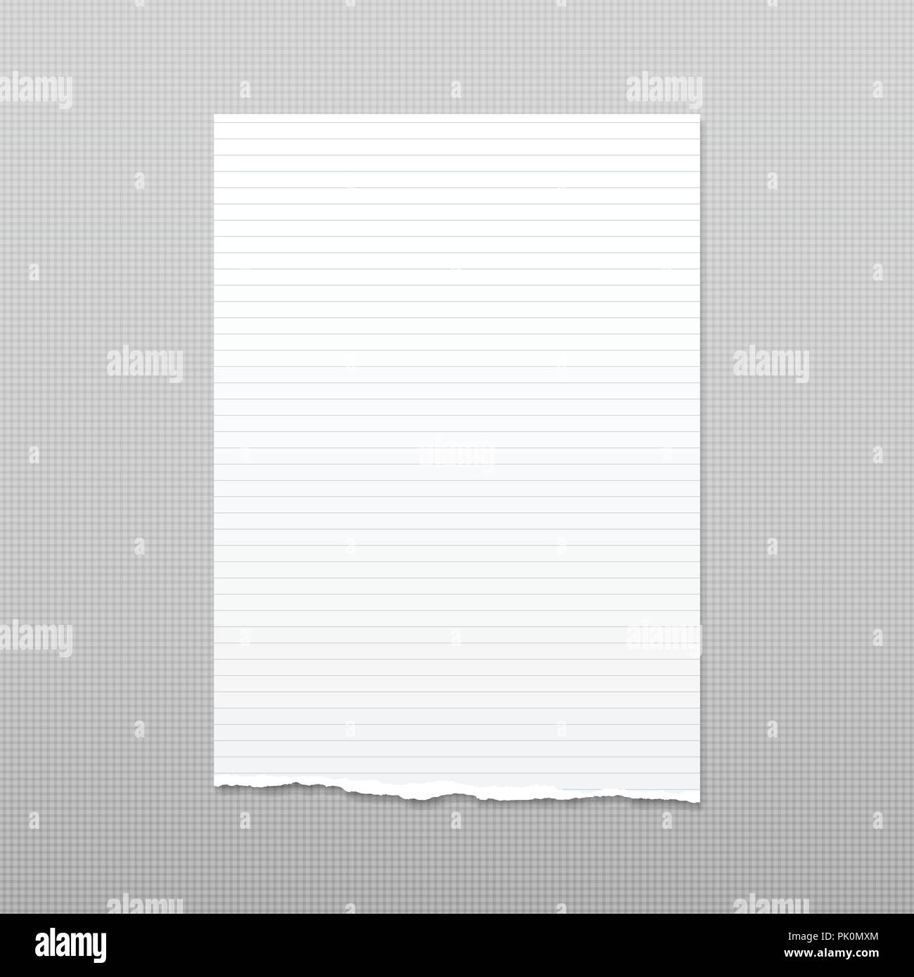 White note, notebook paper with torn edge stuck on gray squared ...