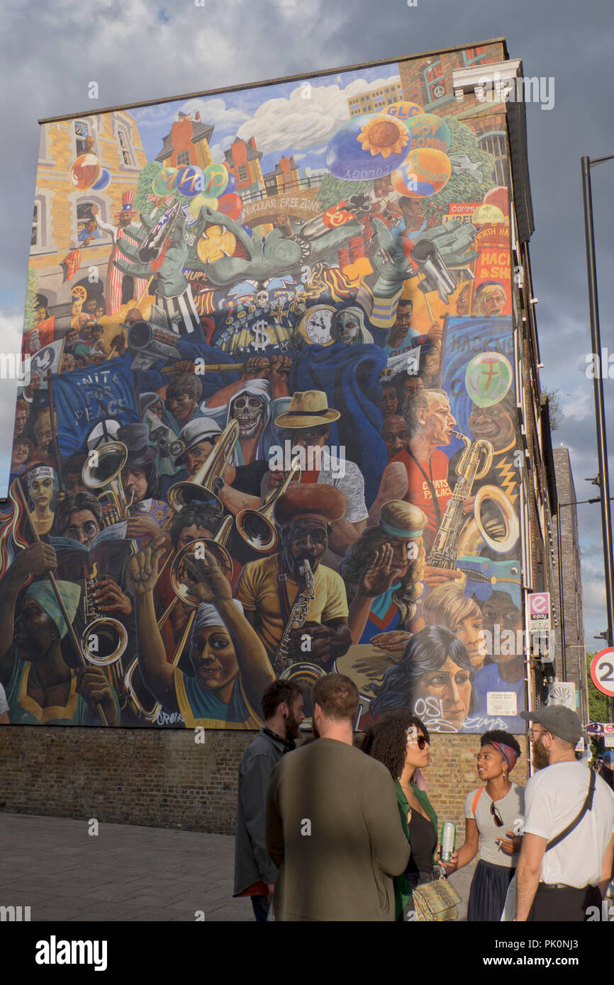 Revellers by Peace Mural at Hackney Carnival in Dalston, Hackney,London ...