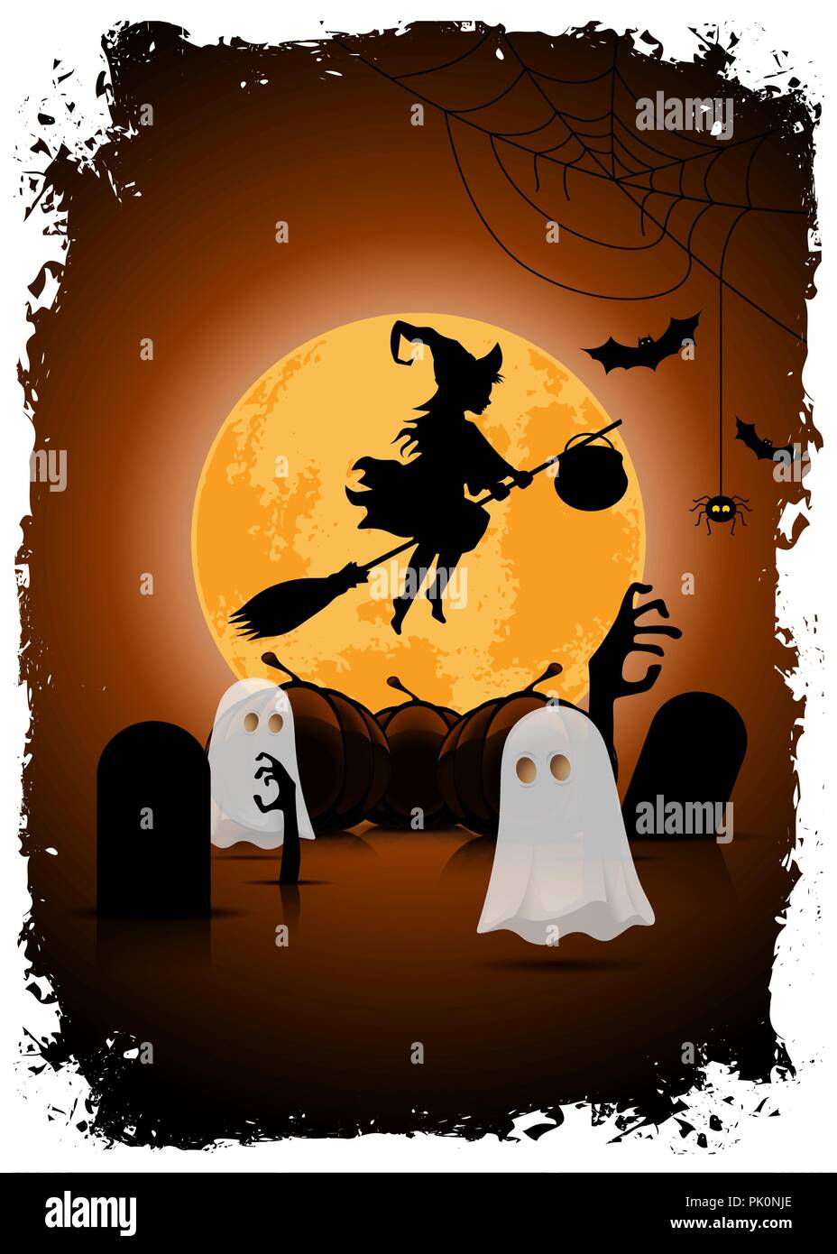 Halloween Background with Witch and Ghosts Stock Vector Image & Art - Alamy