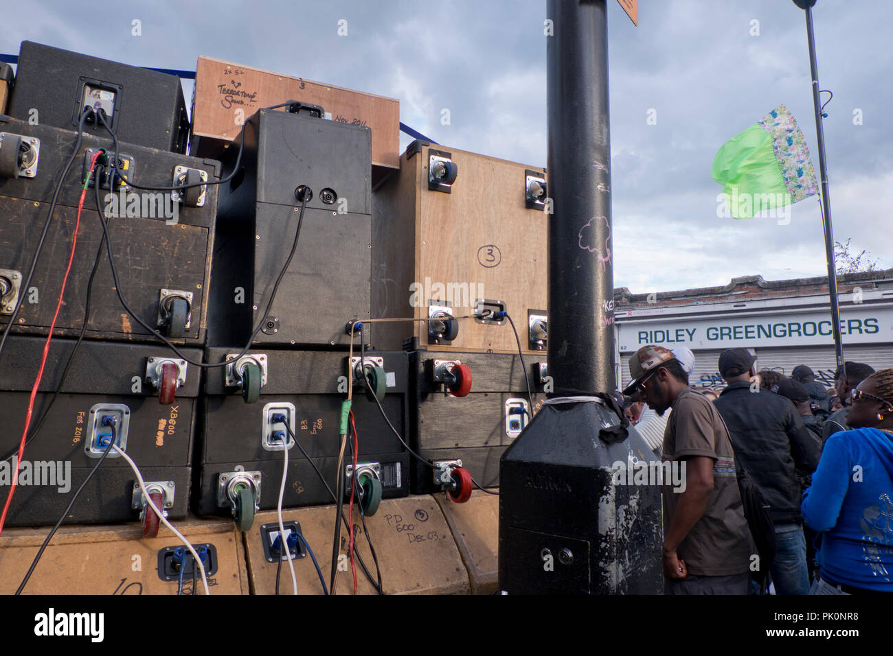 Sound system and revellers at Hackney Carnival in Dalston, Hackney ...