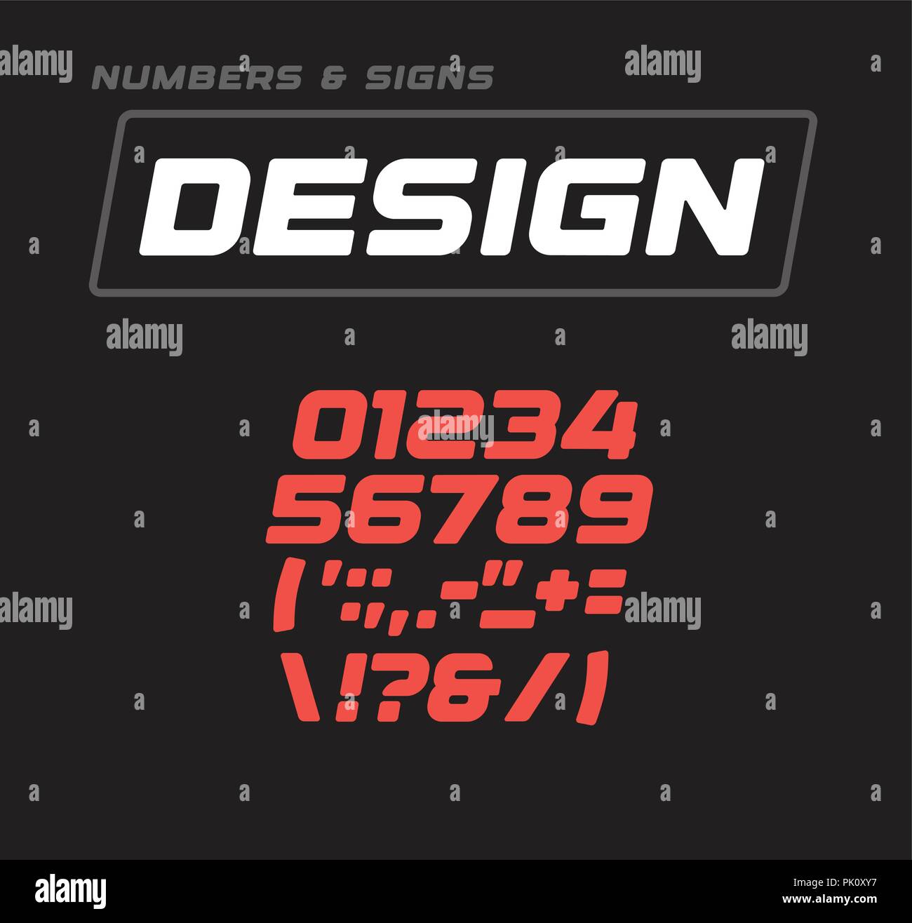 Numbers and signs collection. Italic bold geometric softed alphabet ...