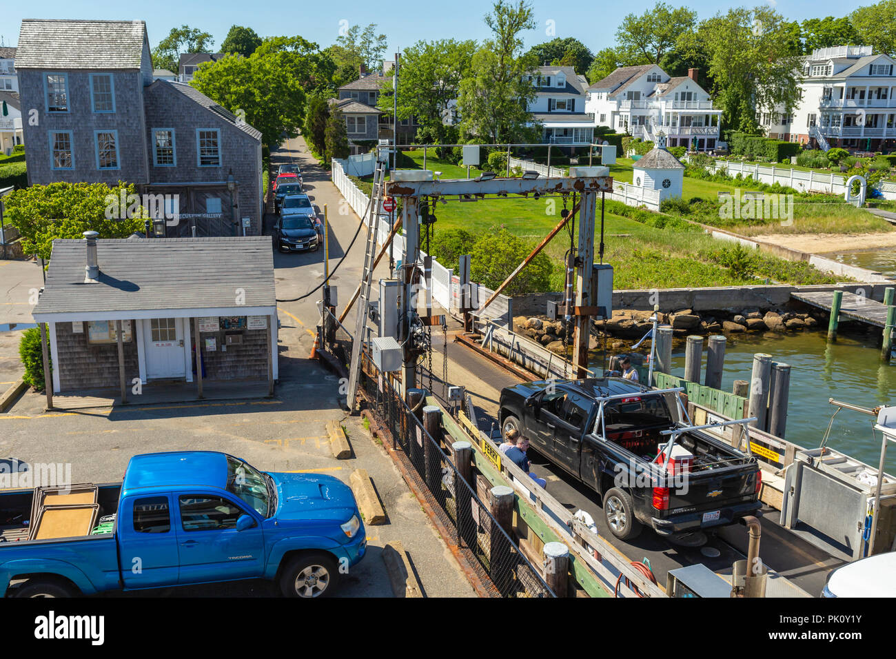 A Chappy Ferry docks in downtown Edgartown, Massachusetts after the ...