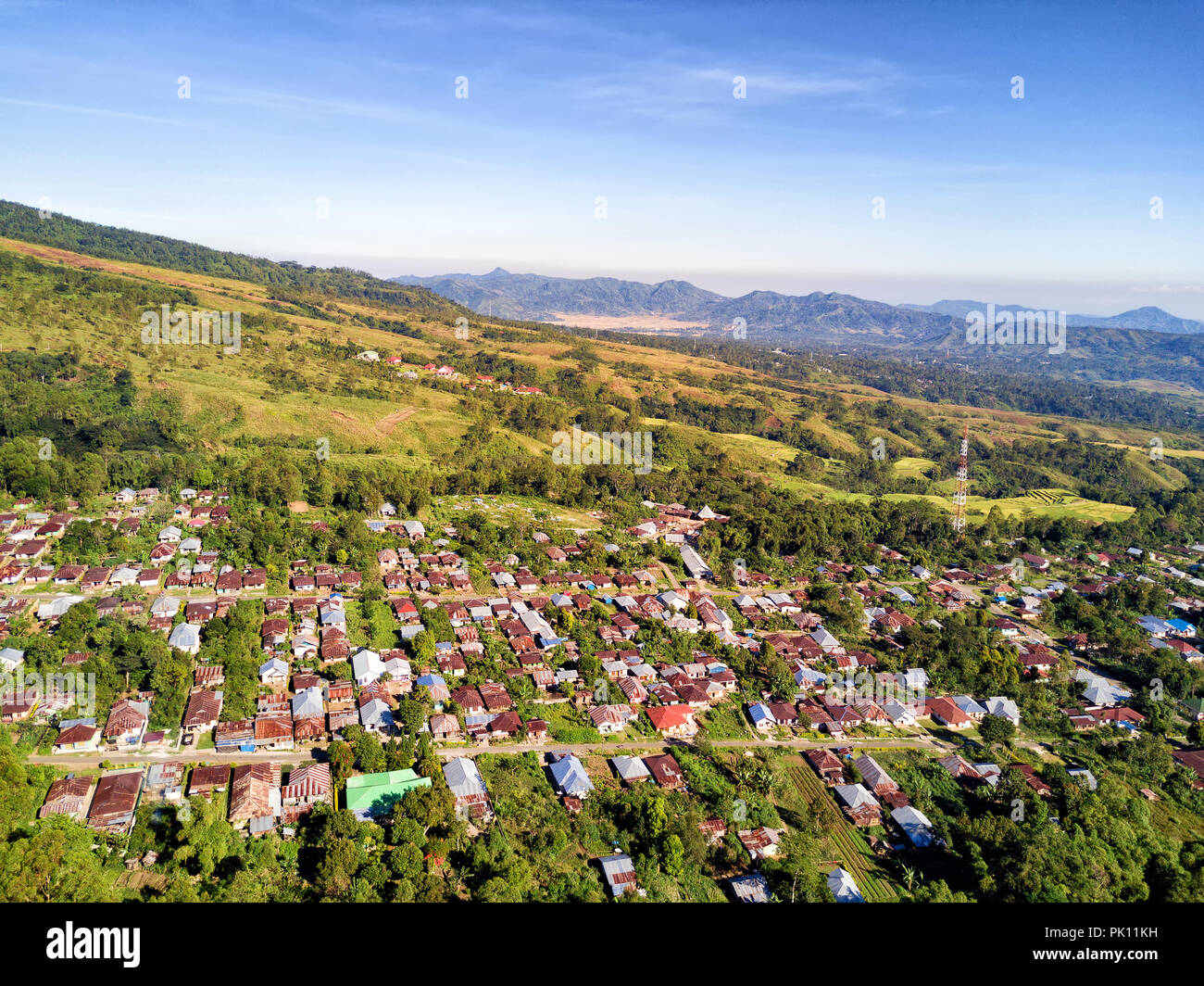 Aerial view of the edge of Ruteng in western part of East Nusa Tenggara ...