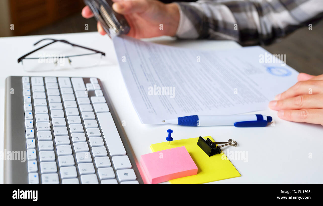 Keyboard. Business, work with documents office items Stock Photo - Alamy