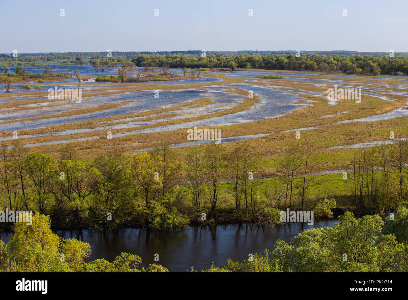 Meander in Desna river. Flood. Meadow natural landscape. Ukraine Stock ...