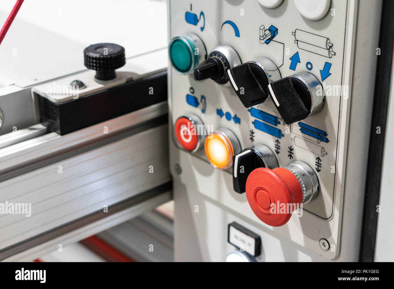 Detail of control a big printer and control panel, indoor artificial ...