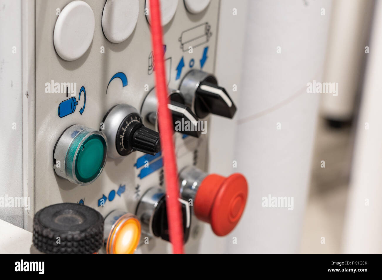 Detail of control a big printer and control panel, indoor artificial ...