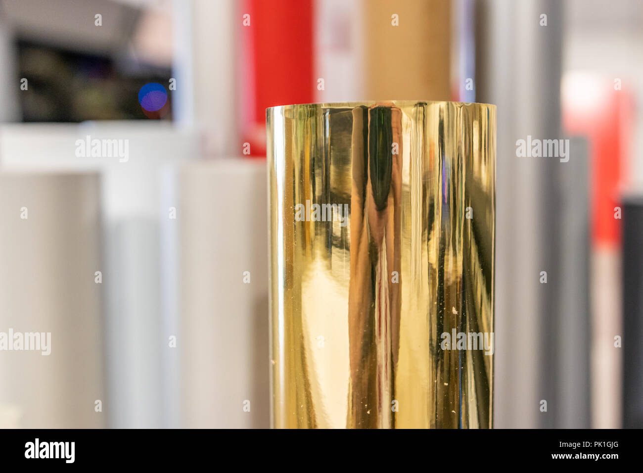 Professional printing facility, details of vertical, golden, shiny ...