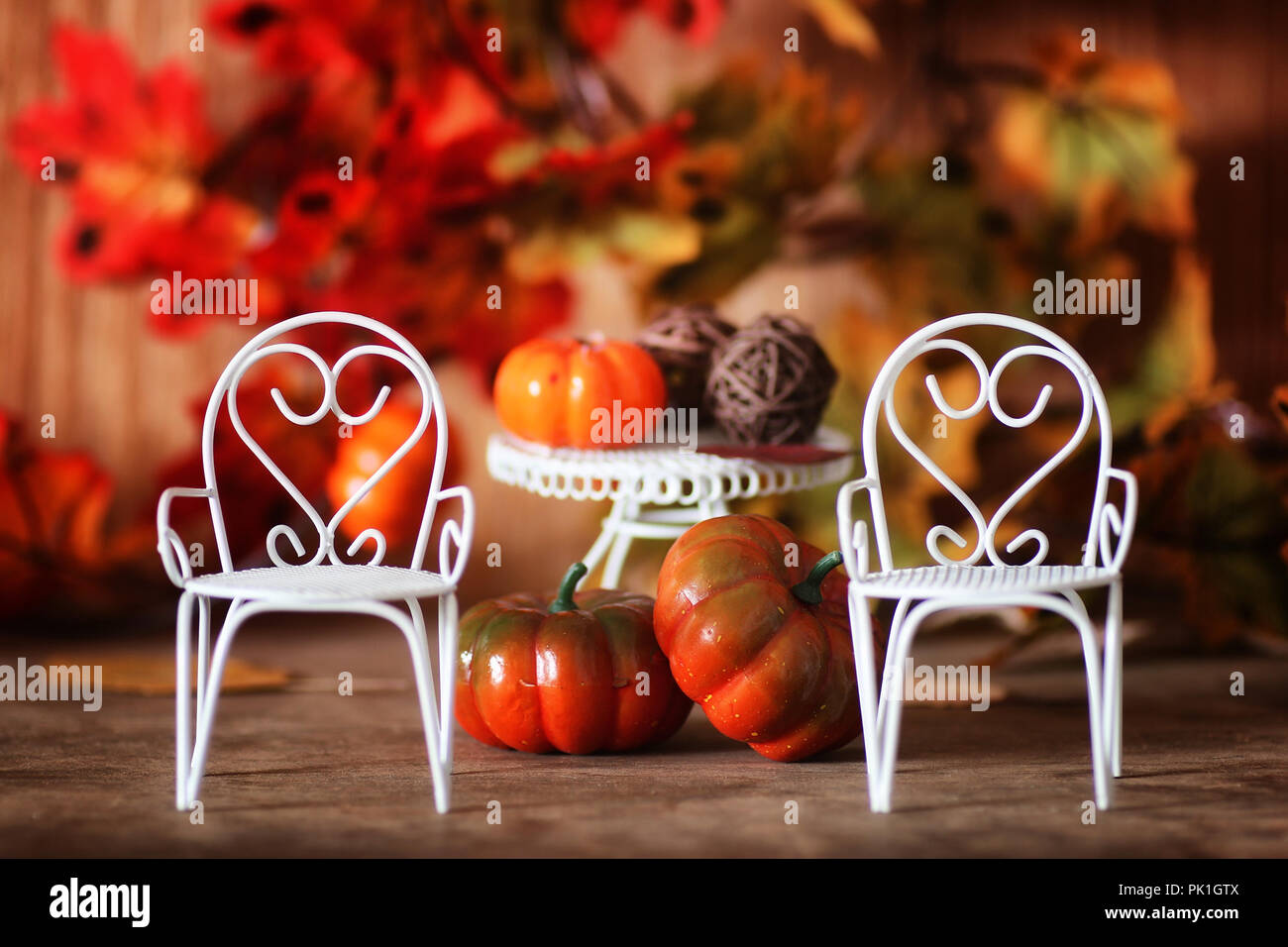 fresh pumpkin in interior wooden room on chair Stock Photo - Alamy