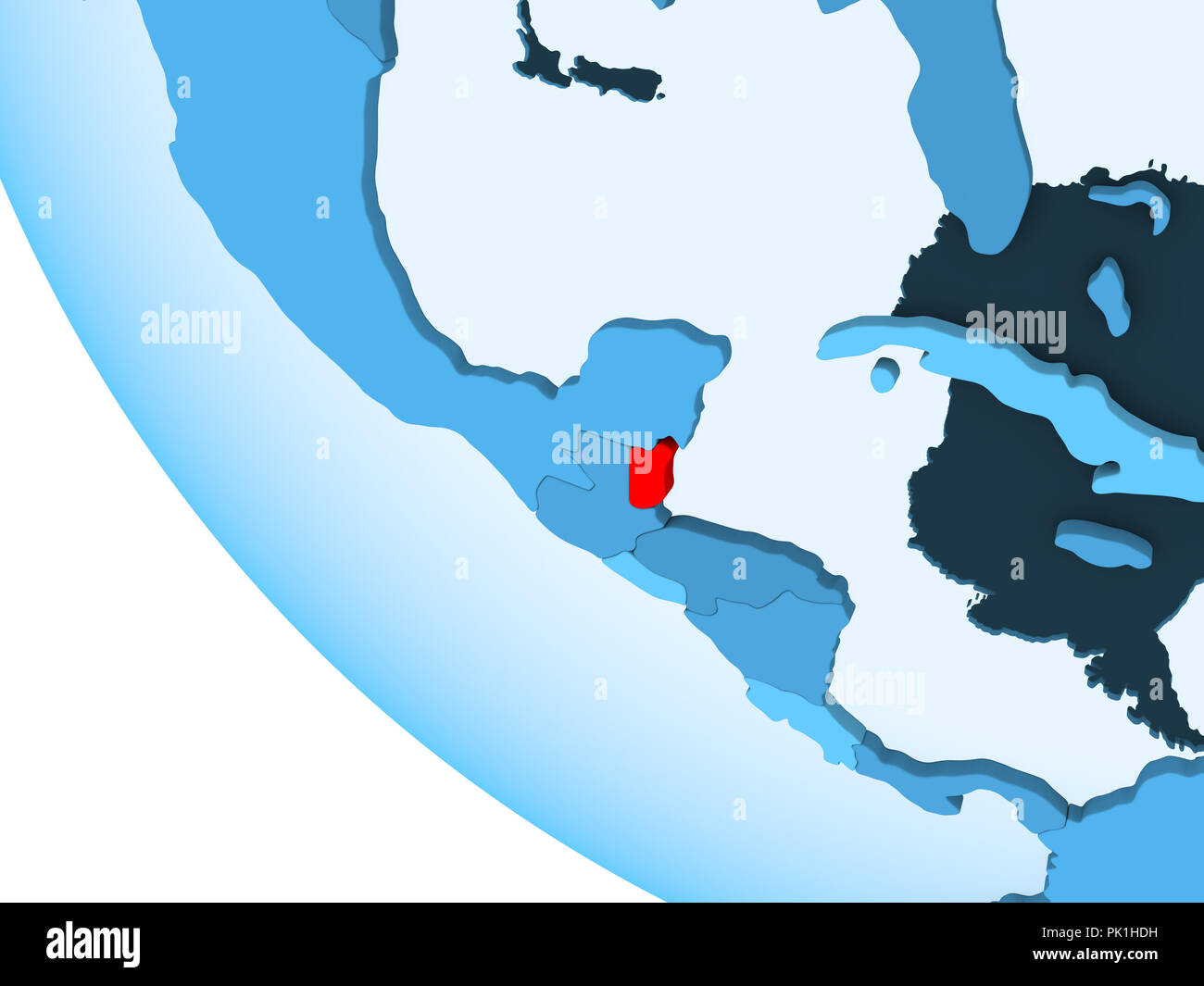 Belize highlighted in red on blue political globe with transparent ...