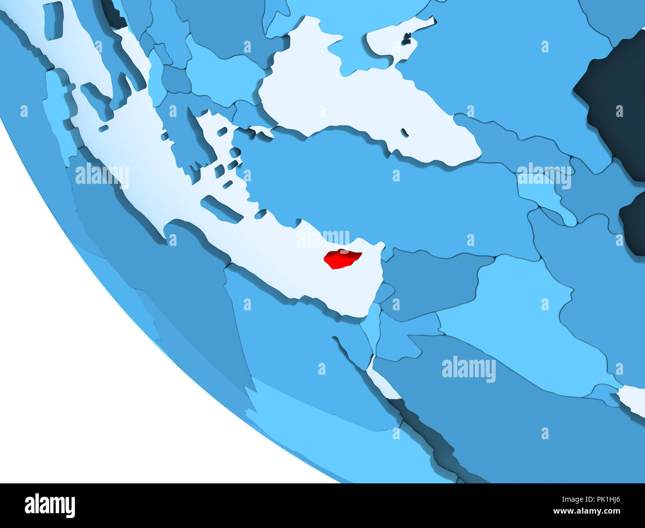 Cyprus highlighted in red on blue political globe with transparent ...