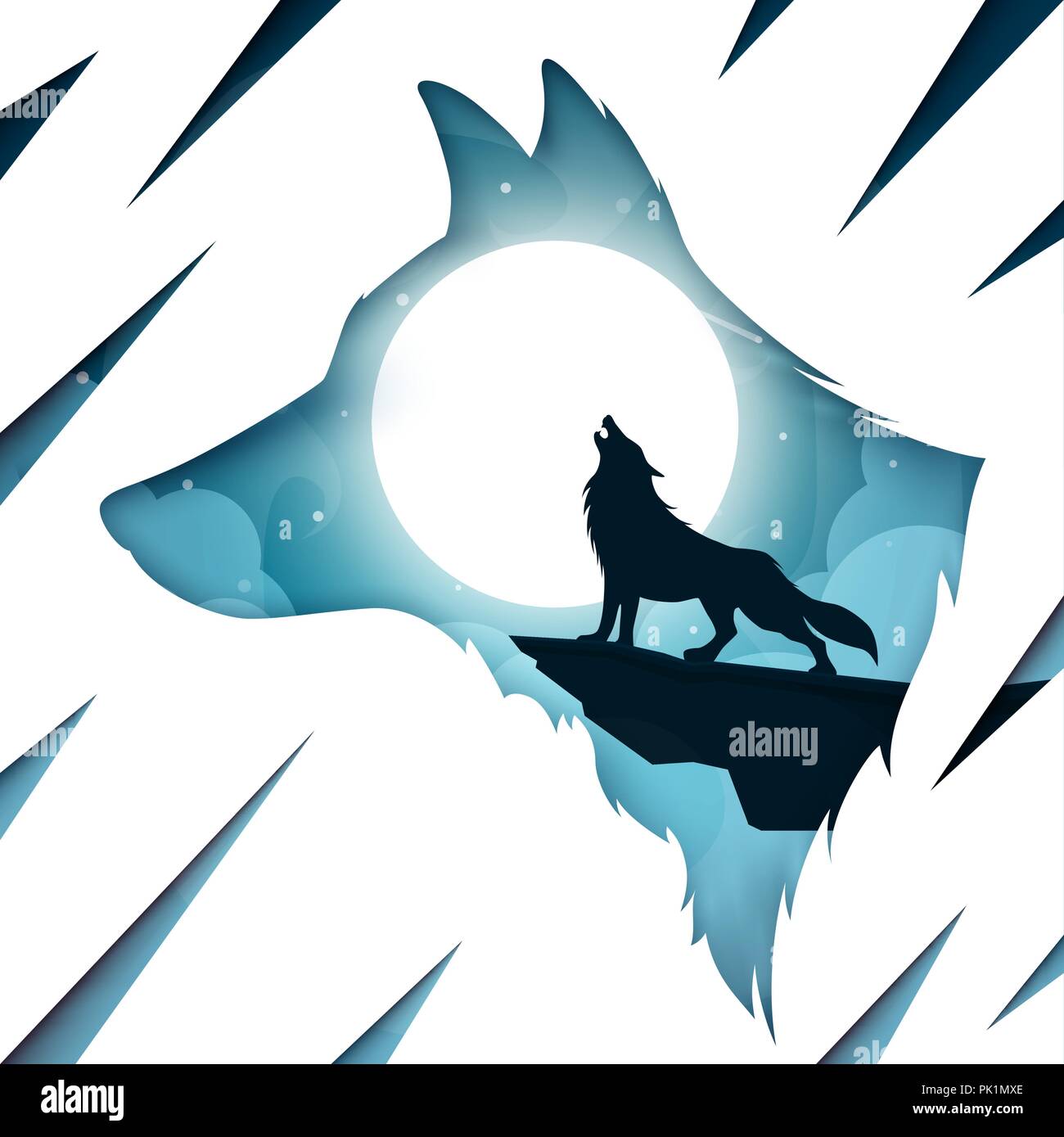 Cartoon paper landscape. Wolf illustration Stock Vector Image & Art - Alamy