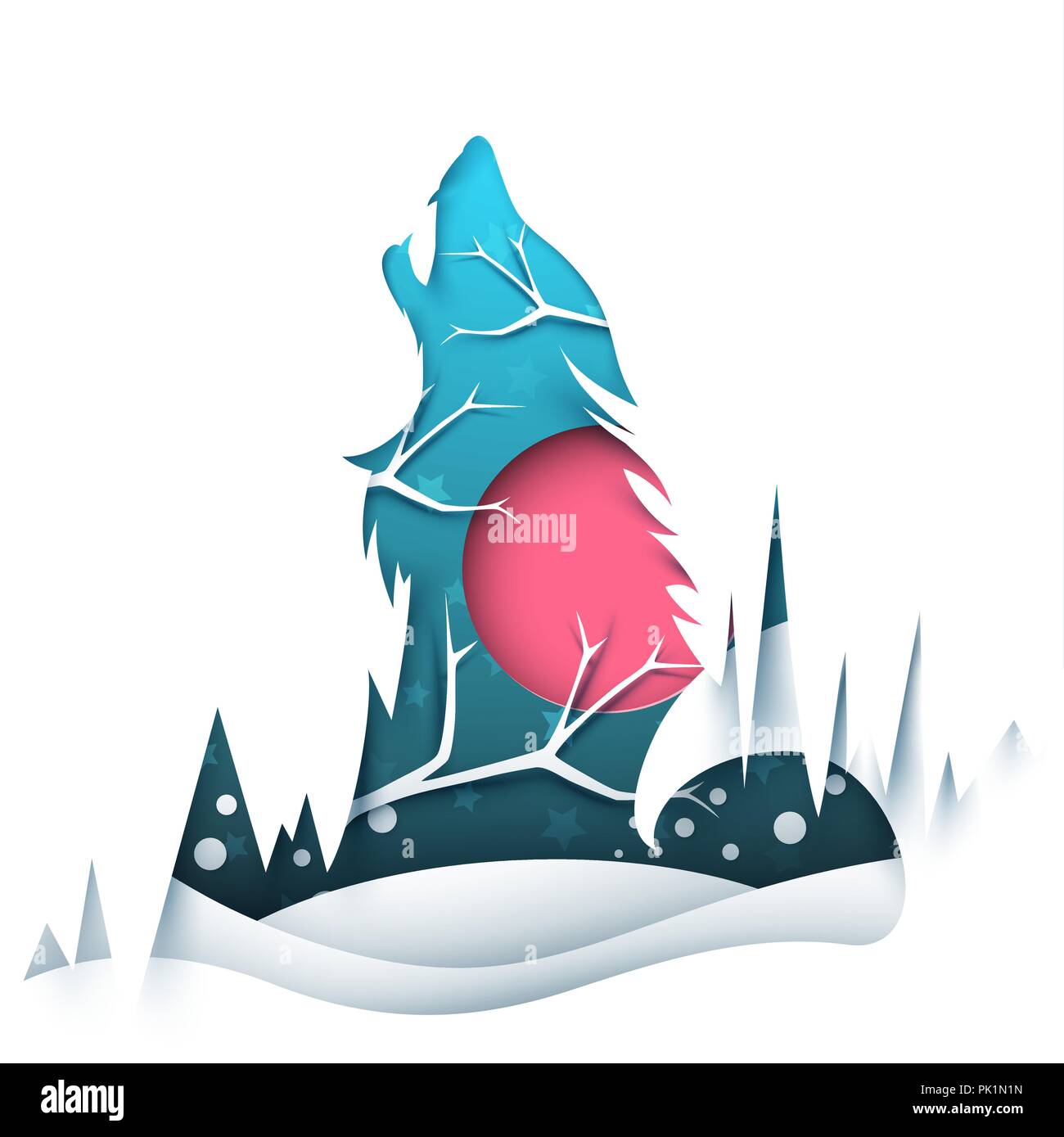Cartoon paper landscape. Wolf illustration Stock Vector Image & Art - Alamy
