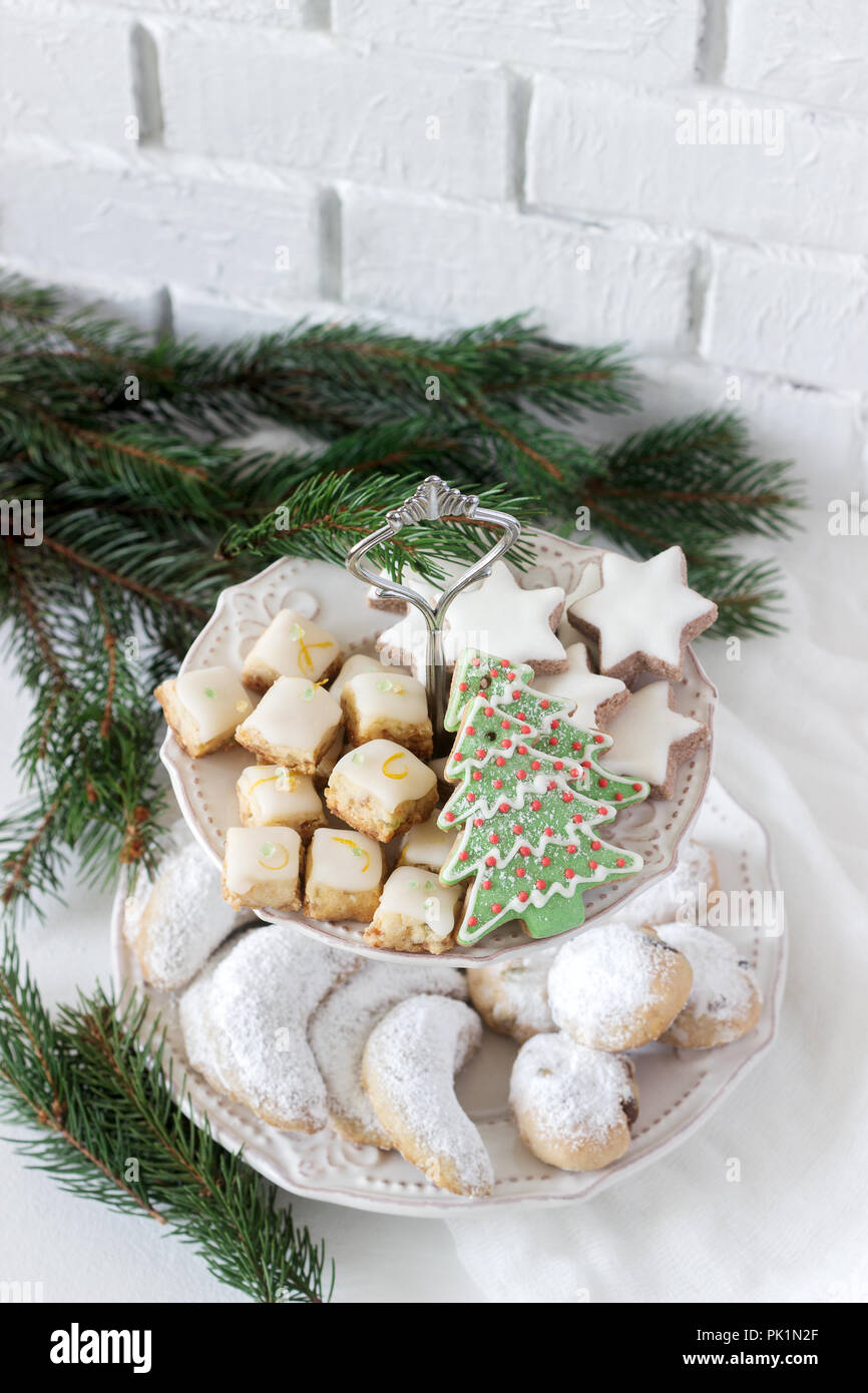 Festive cookies assorted vanilla crescents, cinnamon stars ...